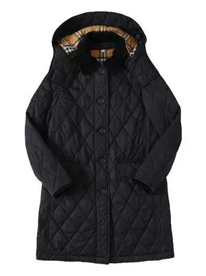Burberry Detachable Hood Diamond Quilted Coat - Black
