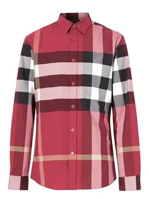 Burberry Check Stretch Cotton Poplin Shirt - Parade Red