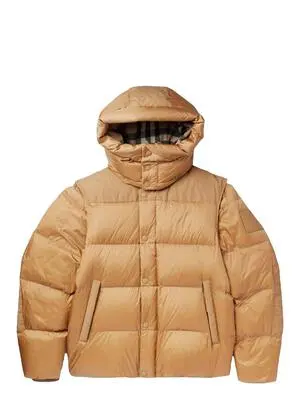 Burberry Detachable Sleeve Check Hooded Puffer Jacket - Honey