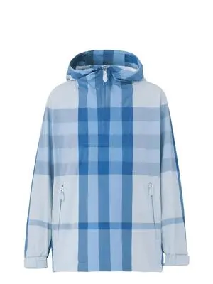 Burberry Check Packaway Half-zip Hooded Jacket - Blue