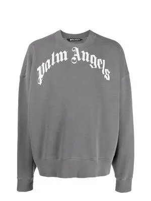 Palm Angels Curved Logo Crewneck Sweatshirt - Dark Grey/white (ss22)