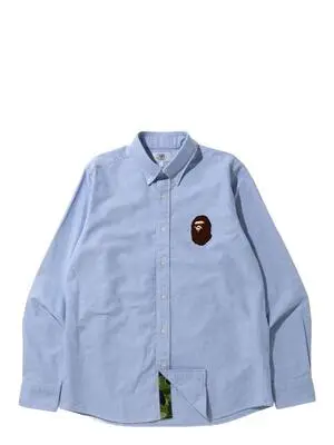 A BATHING APE Large Ape Head Oxford Bd Shirt - Sax