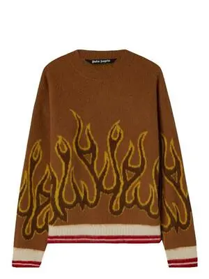 Palm Angels Burning Wool Knit Sweater - Nuts/yellow