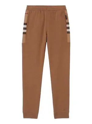 Burberry Check Panel Cotton Blend Sweatpants - Dark Birch Brown
