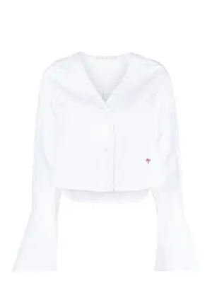 Palm Angels Flute Sleeves Cropped Shirt - White