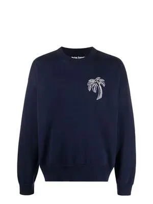 Palm Angels Embroidered Palm Tree Sweatshirt - Navy Blue/white