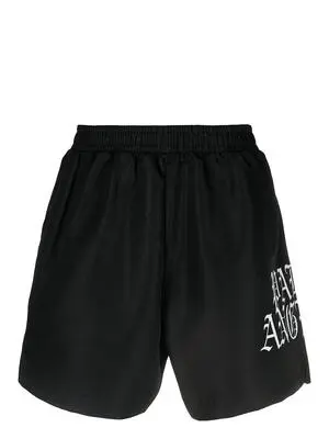 Palm Angels Gothic Logo Print Swimming Shorts - Black White