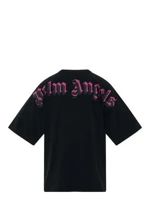 Palm Angels Doubled Logo Over Tee Shirt - Black/fuschia