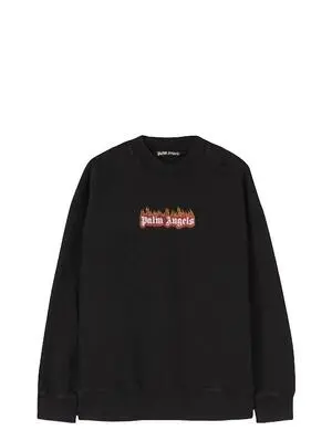 Palm Angels Burning Logo Distressed Sweatshirt - Black/white