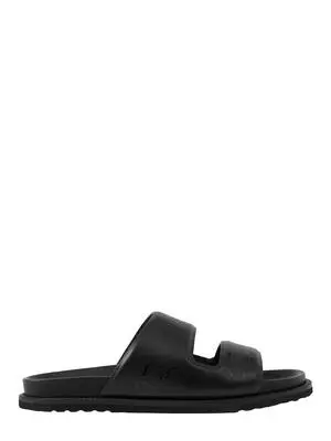 Burberry Embossed Ekd Leather Slides - Black