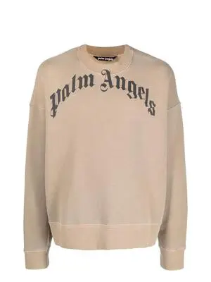 Palm Angels Curved Logo Crewneck Sweatshirt - Beige/black