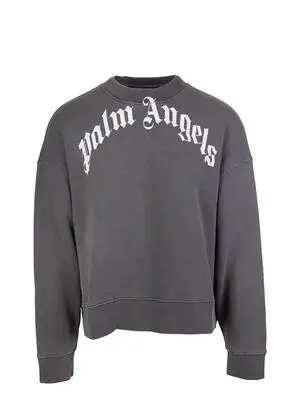 Palm Angels Curved Logo Crewneck Sweatshirt - Black/white