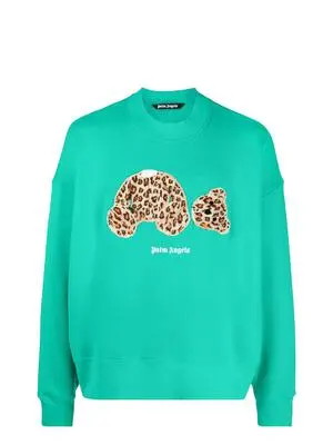 Palm Angels Leopard Bear Crewneck Sweatshirt - Forest Green/brown