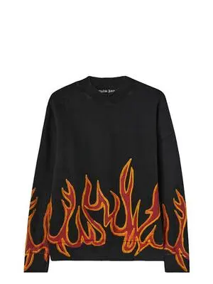 Palm Angels Garment Dye Flames Sweatshirt - Black/red