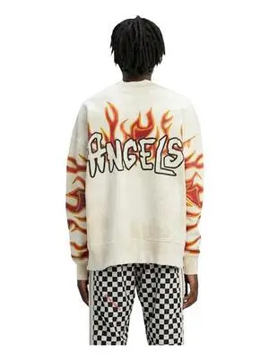 Palm Angels Garment Dye Palm Graffiti Flames Sweatshirt - Off White/black