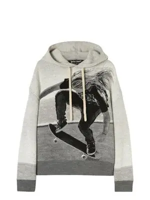 Palm Angels Jacquard Skater Hooded Sweater - Melange Grey/black
