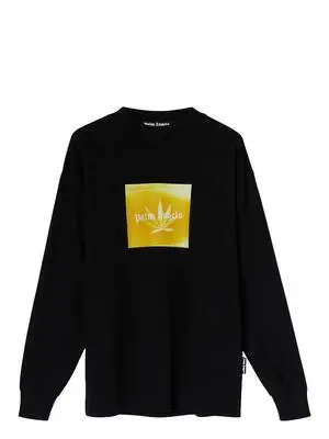 Palm Angels Leaf Print Logo Longsleeve T-shirt - Black/yellow