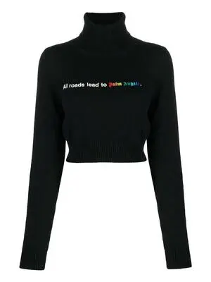 Palm Angels All Roads Cropped Turtleneck - Black/white