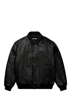 SP5DER Debossed Web Leather Jacket - Black
