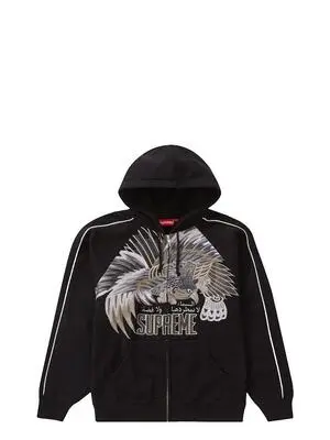 Supreme Falcon Raglan Zip Up Hooded Sweatshirt - Black