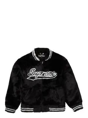 Supreme Faux Fur Varsity Jacket - Black
