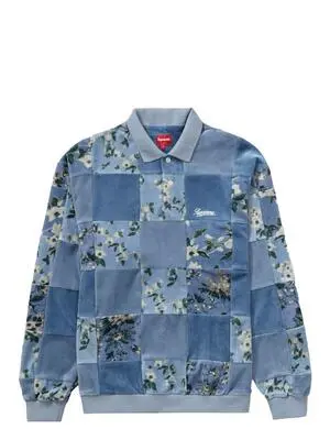 Supreme Floral Patchwork Velour Long Sleeve Polo Shirt - Slate