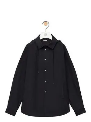 Loewe Hooded Overshirt In Cotton - Black