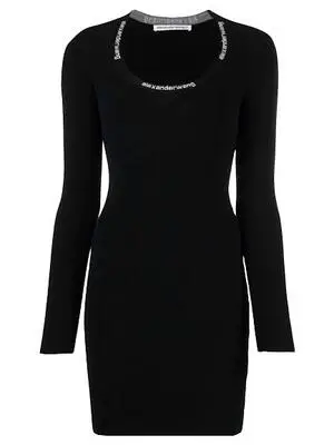 Alexander Wang Bodycon Long Sleeve Dress With Jacquard Trim - Black