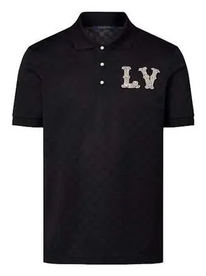 LOUIS VUITTON Cotton Pique Polo Shirt With Embroidered Patch - Black