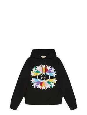 Gucci Interlocking G Star Burst Print Cotton Sweatshirt - Black