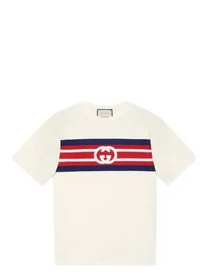 Gucci Interlocking G Striped T-shirt Ivory/navy Blue/red