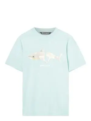 Palm Angels Shark Classic Tee Shirt - Light Blue/white