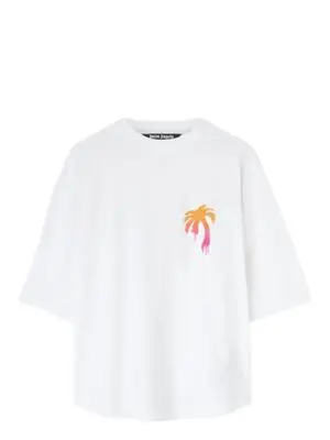 Palm Angels Sprayed Palm Logo Over T-shirt - White/fuchsia