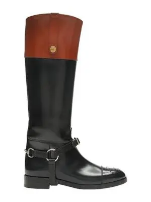 Gucci Knee-high Boot In Harness Leather - Black/brown
