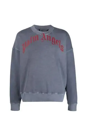 Palm Angels Vintage Wash Curved Logo Sweatshirt - Navy Blue