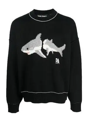 Palm Angels Shark Wool Knit Sweater - Black/light Grey