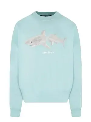 Palm Angels Shark Crewneck Sweatshirt Sweater - Light Blue/white