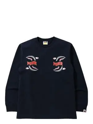 A BATHING APE Shark Ponr Long Sleeve Tee Shirt - Navy Blue