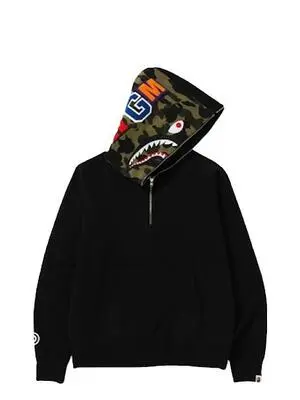 A BATHING APE Shark Wide Half Zip Pullover Hoodie - Black
