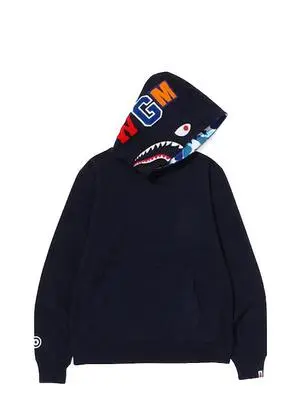 A BATHING APE Shark Pullover Inside Camo Hoodie - Navy Blue