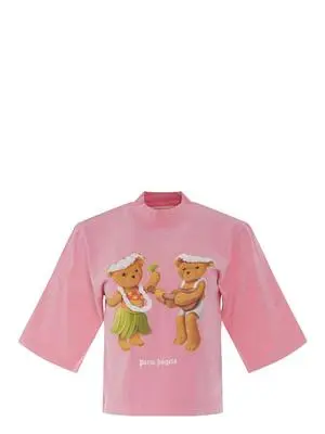 Palm Angels Dancing Bear Cropped T-shirt - Fuchsia/fluo Brown
