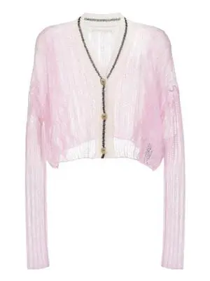 Palm Angels Mohair Wool-blend Cardigan - Pink/cloud White