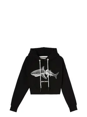 Palm Angels Shark Cropped Hoodie - Black/white