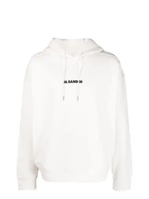JIL SANDER Logo Print Cotton Hoodie - Natural/black
