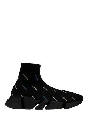 Balenciaga Speed 2.0 Allover Logo Recycled Knit Sneakers - Black