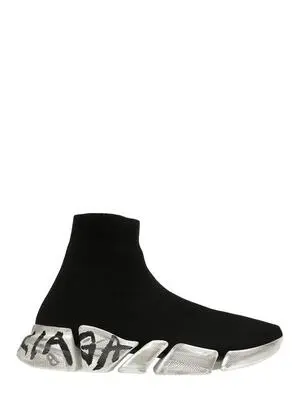 Balenciaga Speed 2.0 Graffiti Recycled Knit Sneakers - Black/white
