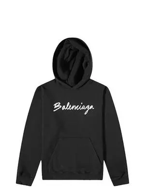 Balenciaga Script Logo Oversized Popover Hoodie - Black/white