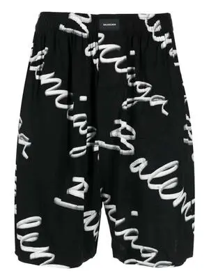 BALENCIAGA Scribble Logo Bermuda Shorts