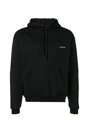 Balenciaga Small Contrast Logo Print Hoodie - Black