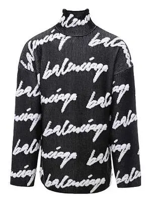 Balenciaga Logo Turtleneck Jersey Sweater - Black/white